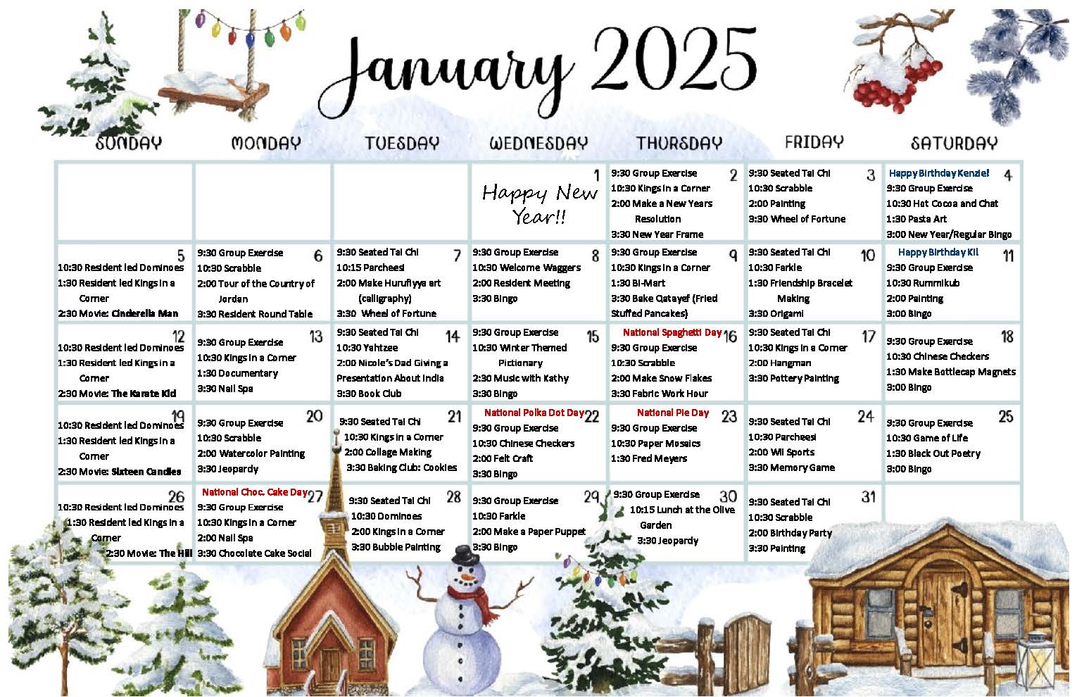 Activities and Enrichment Calendar | Corvallis Caring Place